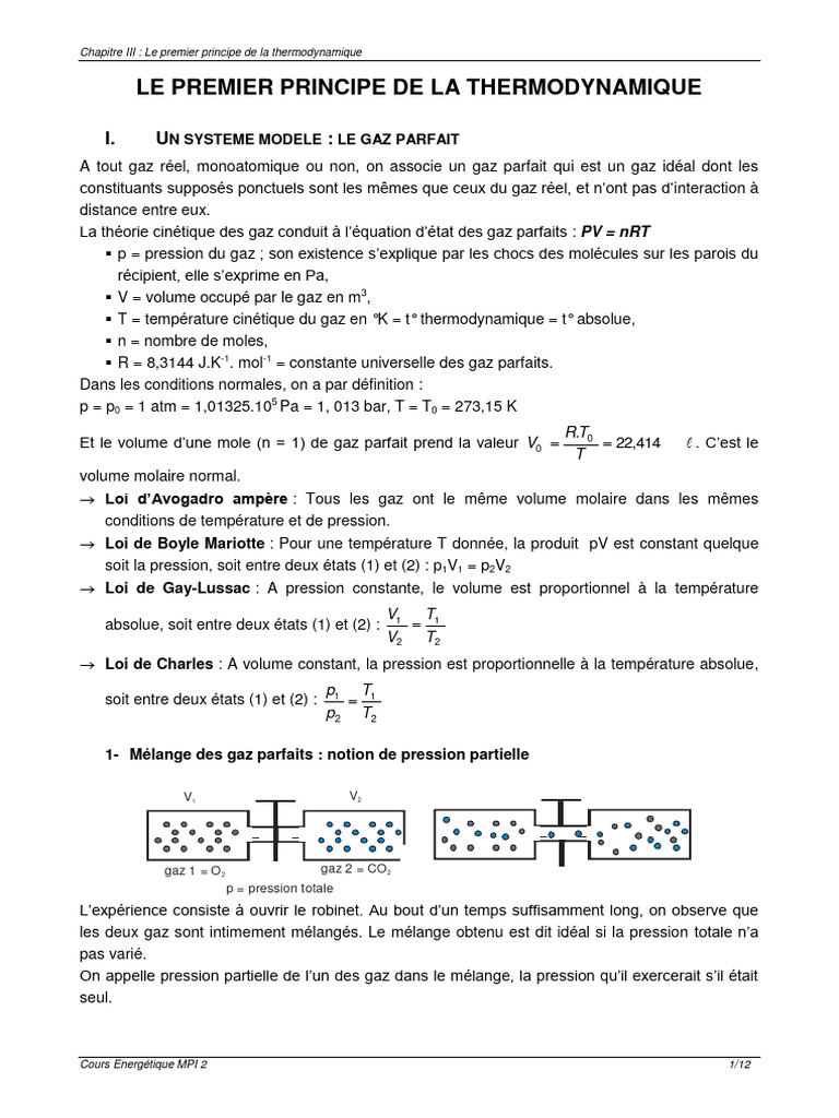 Chapitre 3 - Le Premier Principe de La Thermodynamique | PDF ...