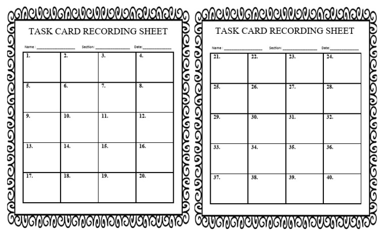 Task Card Recording Sheet Template | PDF