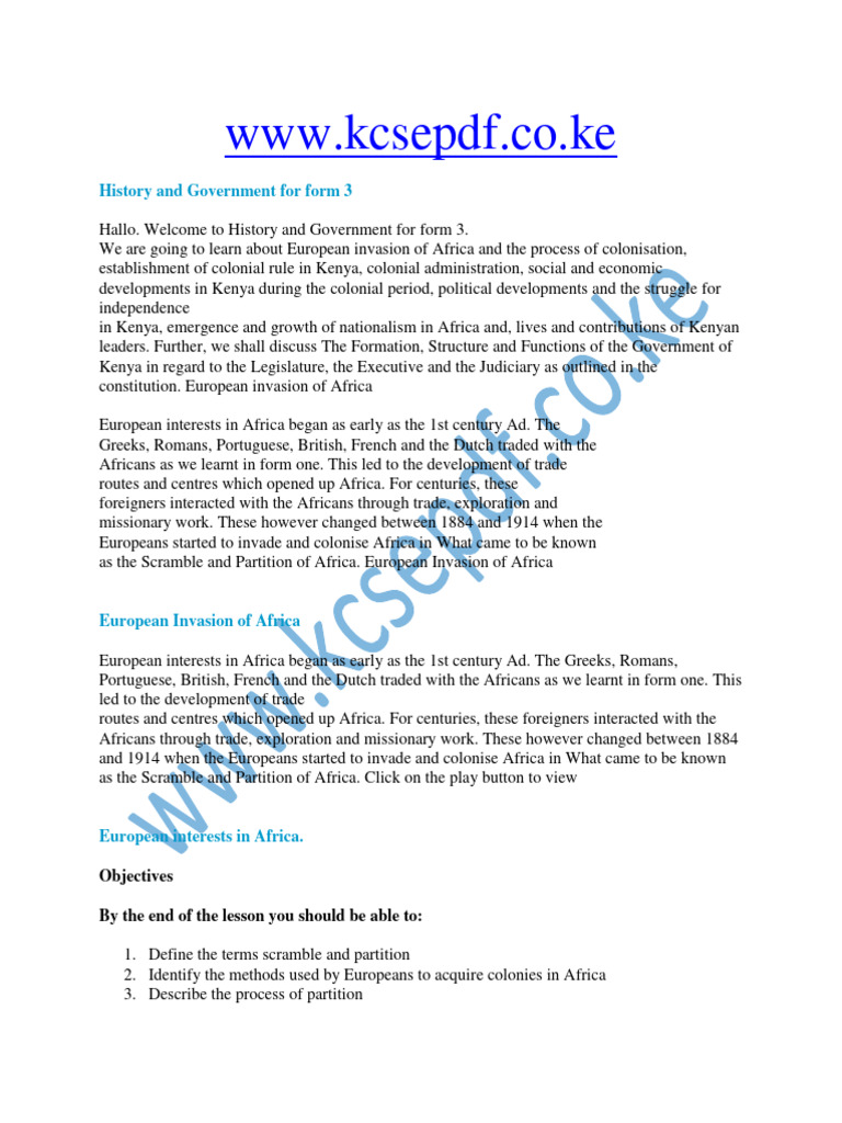 Form 3 History Notes PDF | PDF | Kenya | British Empire