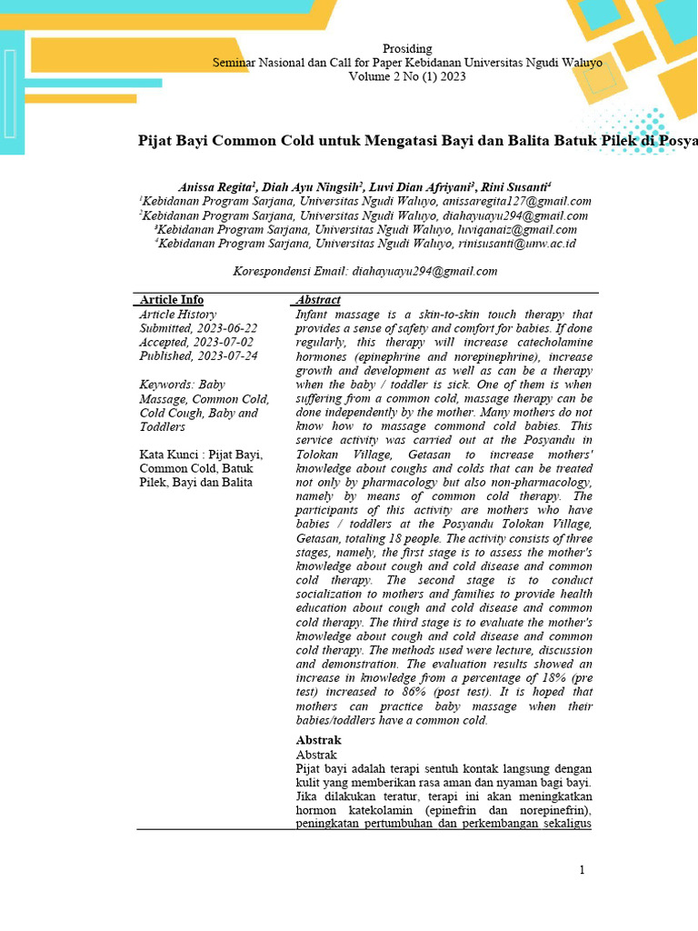 Jurnal Terapi Pijat Common Cold Untuk Ispa | PDF | Obat Klinis | Obat