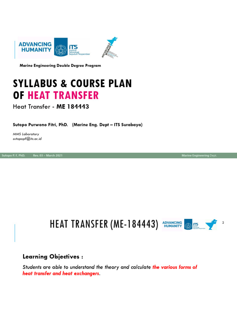 0 - Heat Transfer - Syllabus Course Plan - Genap 2020 2021 | PDF | Heat ...