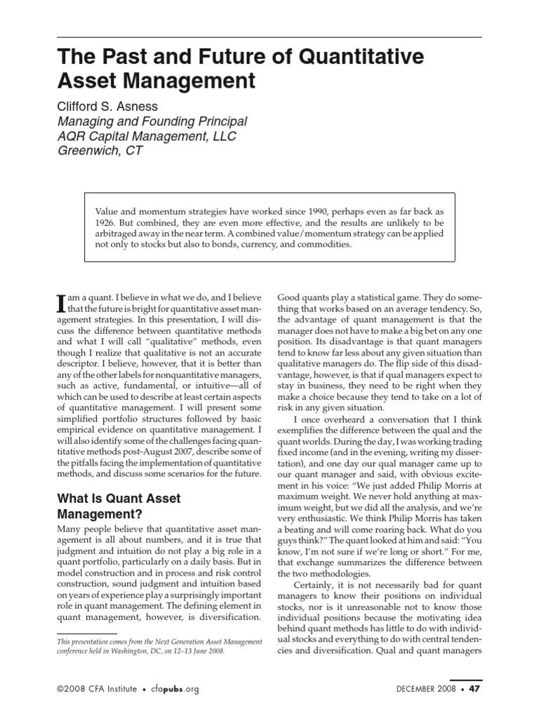 CFA PQ The Past and Future of Quantitative Asset Management | PDF