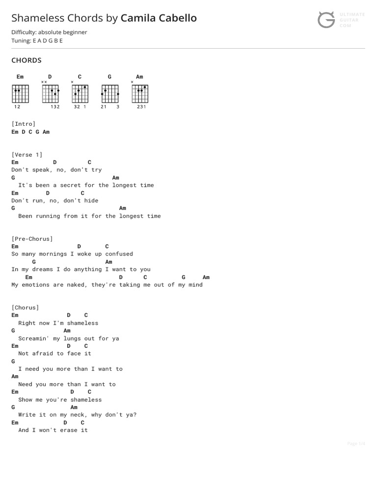 Shameless Chords and Lyrics by Camila | PDF | Song Structure | Musical ...