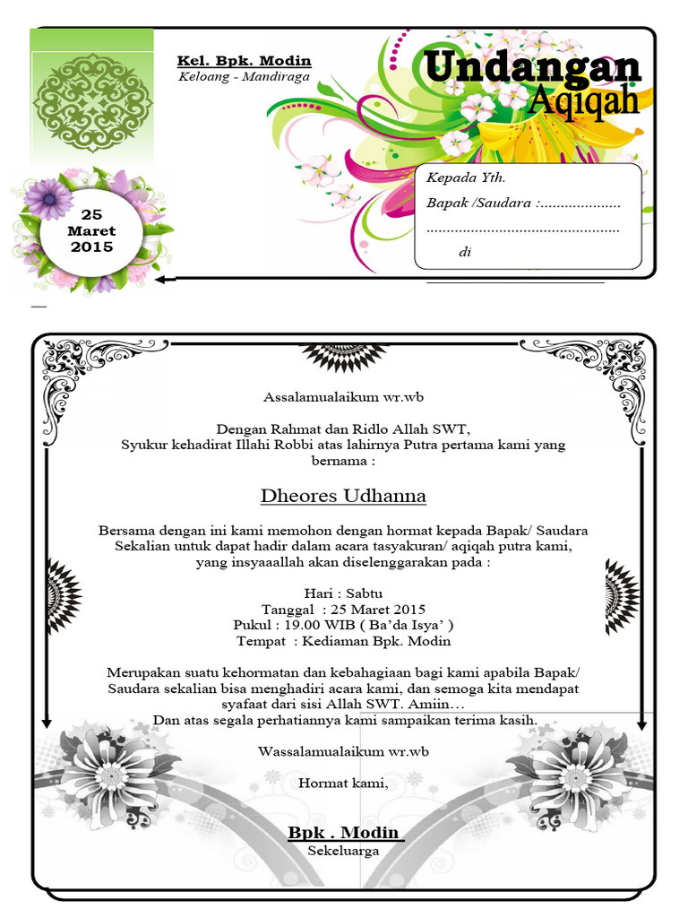 Undangan Aqiqah WARNA | PDF