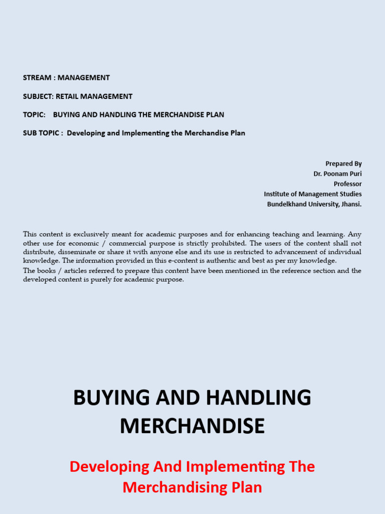 Unit 2 - 3 Buying and Handling Merchandise | PDF | Retail | Merchandising
