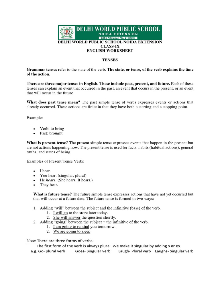 Class-Ix Tenses & Exercises | Download Free PDF | Grammatical Tense | Verb