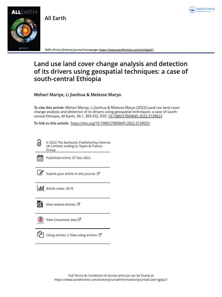 Land Use Land Cover Change Analysis and Detection of Its Drivers Using ...