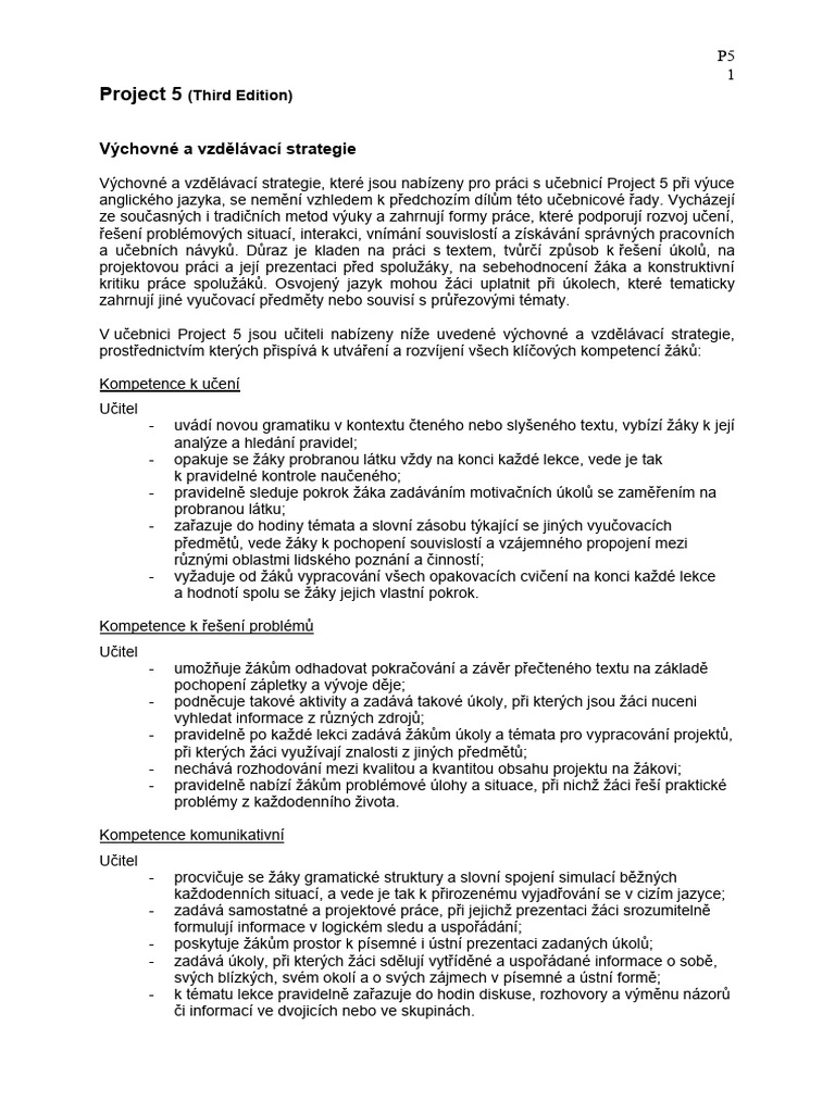 Tematicky Plan Project 5 | PDF