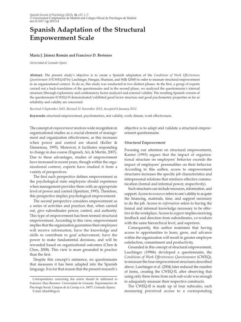 Spanish Adaptationofthe Structural Empowerment Scale JOURNAL | PDF ...