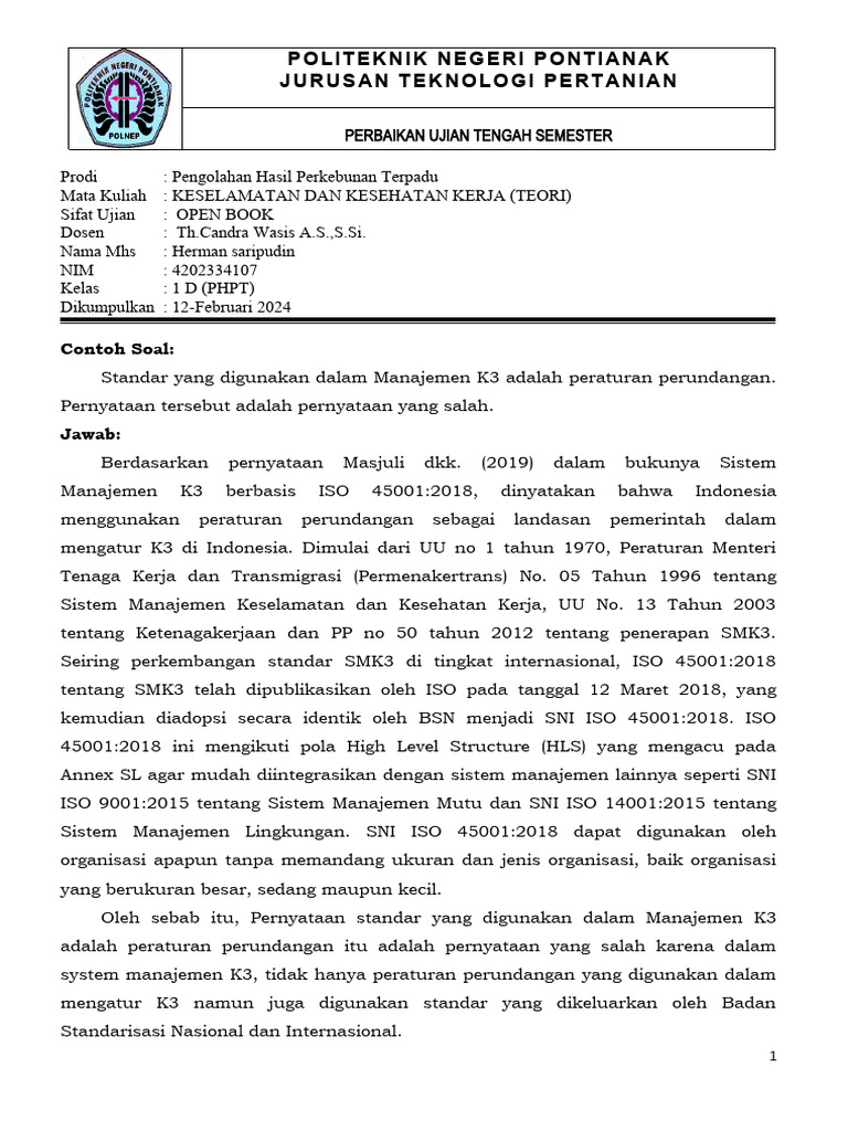 2024 Uts K3 Perbaikan | PDF