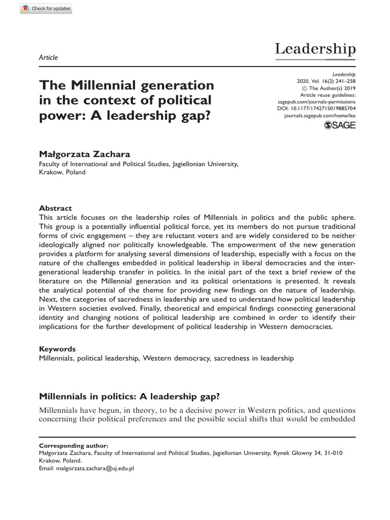 Zachara 2019 The Millennial Generation in The Context of Political ...