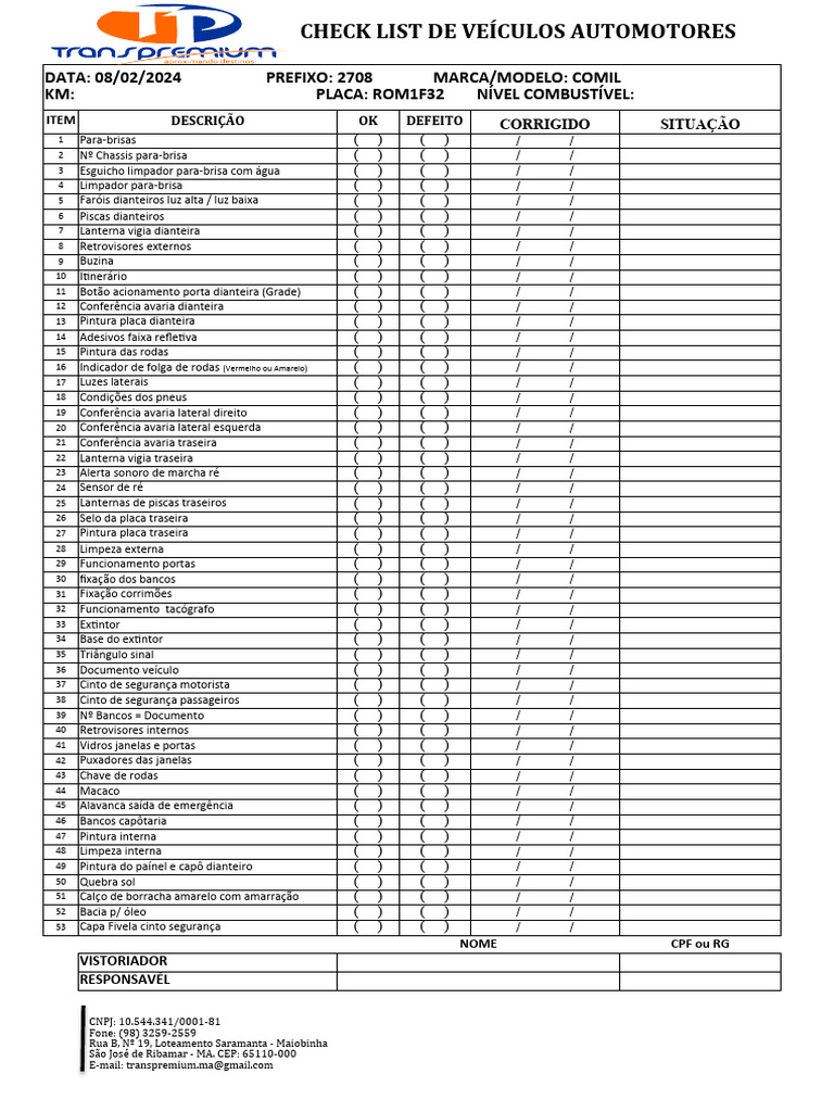Checklist Onibus Fretamento | PDF | Tecnologia de veículos | Indústria ...