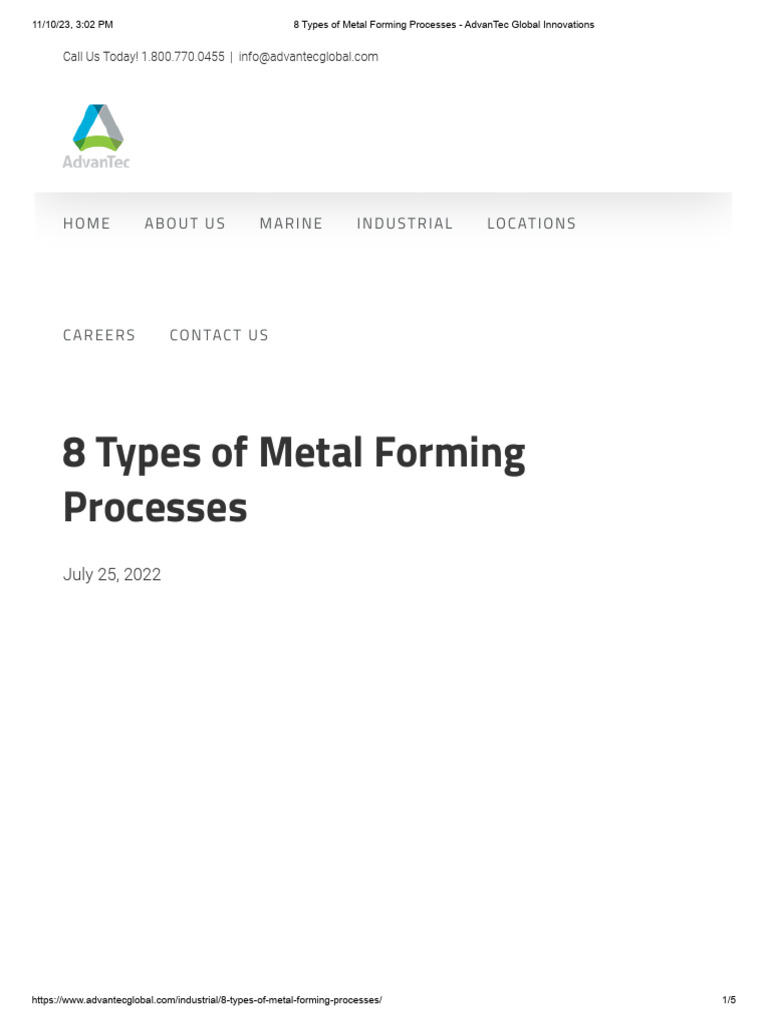 8 Types of Metal Forming Processes - AdvanTec Global Innovations | PDF