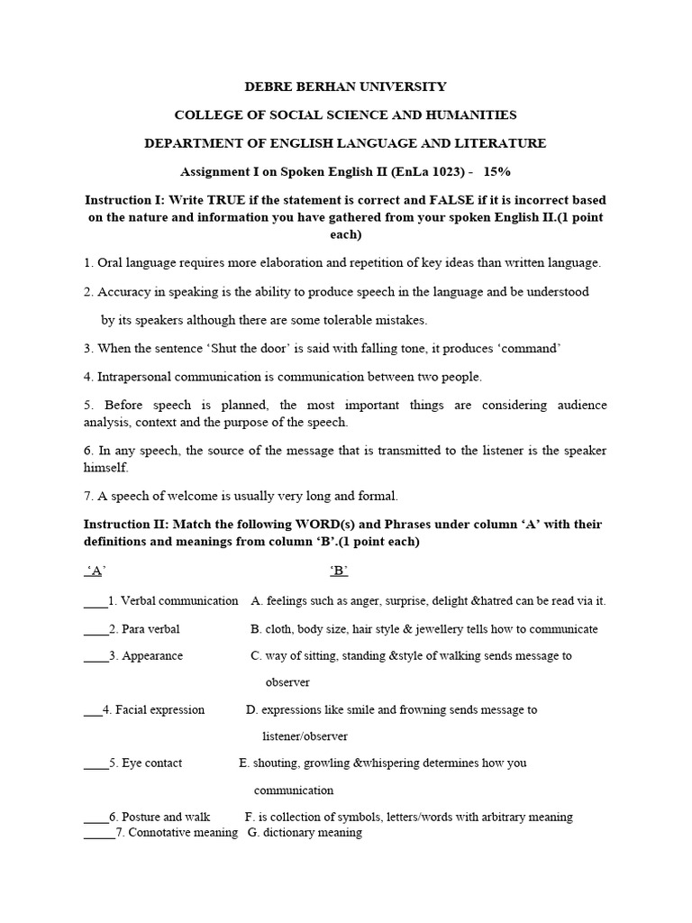 Spoken English II Assignment | PDF | Communication | Speech