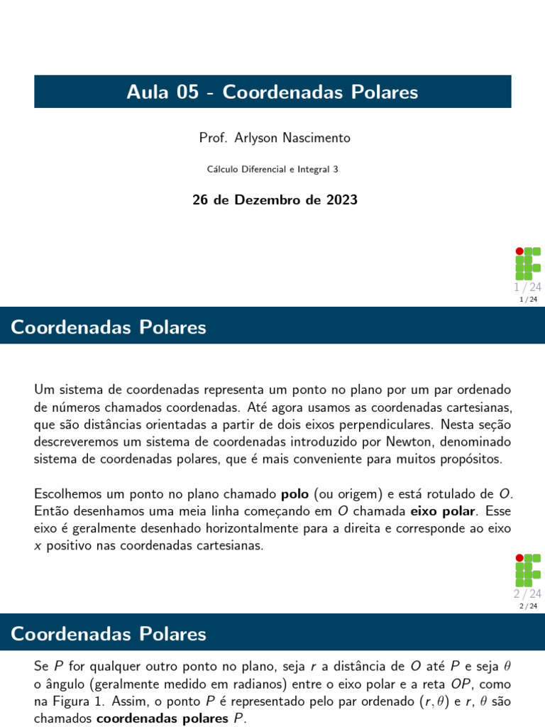 Aula 5 - Coordenadas Polares | PDF | Sistema de coordenada cartesiana ...