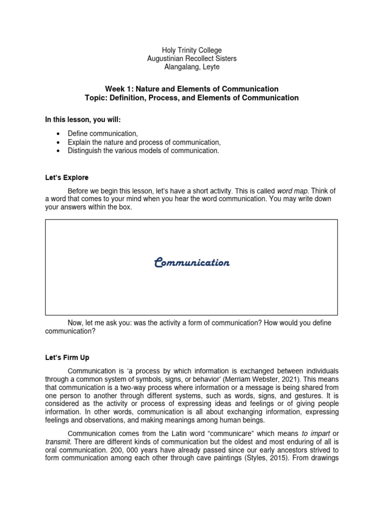 Module 1 Definition Process Elements of Comm | PDF | Communication ...