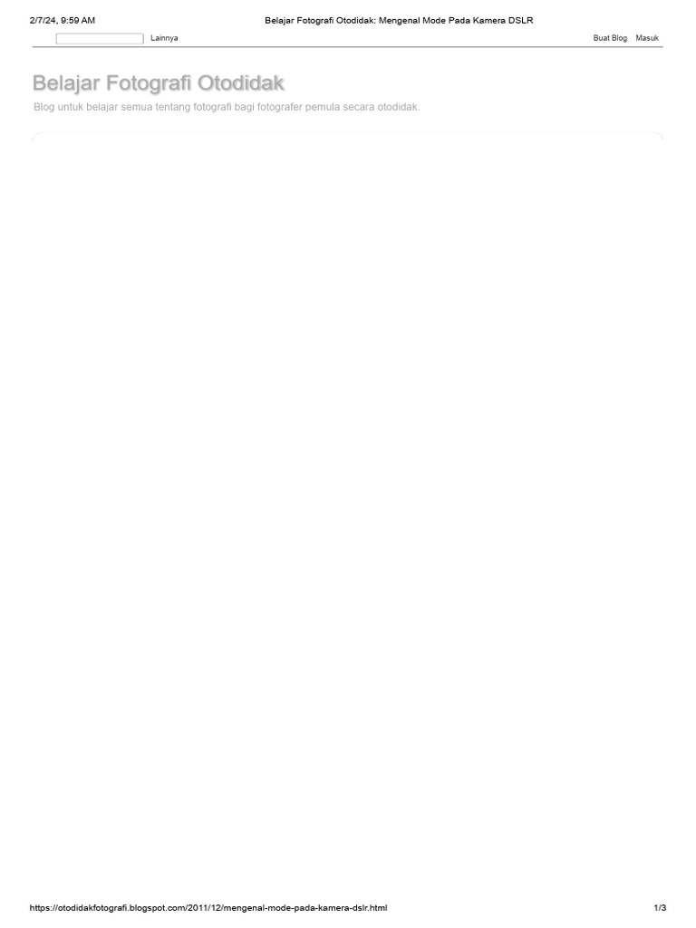 Belajar Fotografi Otodidak - Mengenal Mode Pada Kamera DSLR | PDF