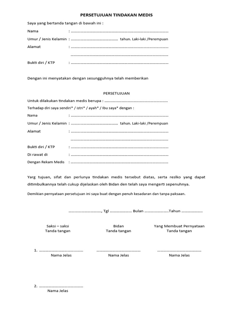 Surat Persetujuan Tindakan Medis | PDF