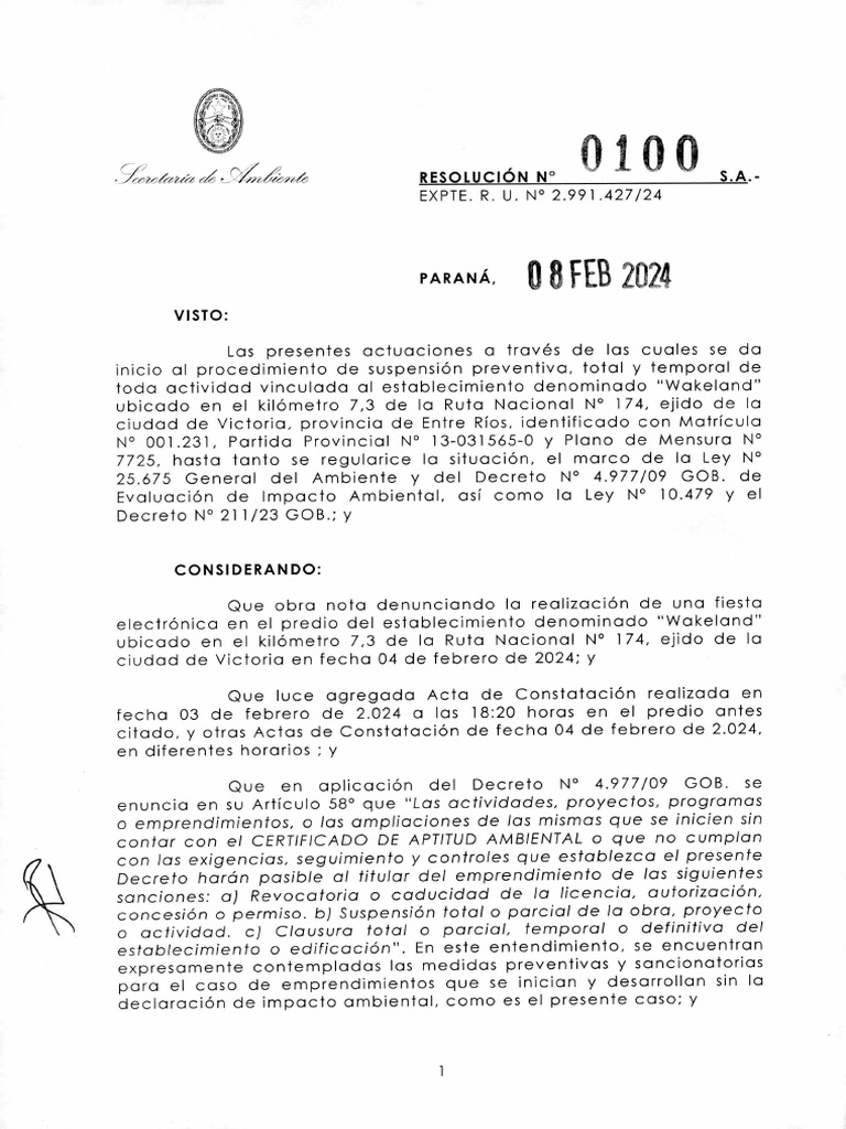 Res 100-24 SA Suspende Wakeland | PDF | Justicia | Crimen y violencia