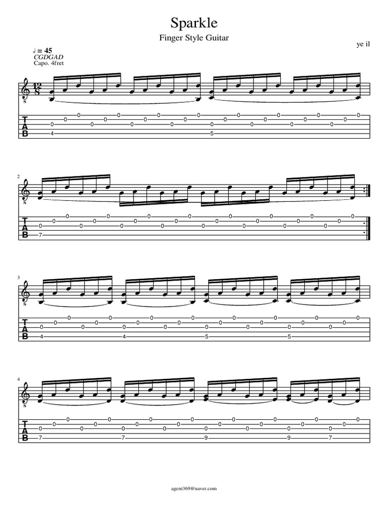 Fingerstyle Guitar Tab: Sparkle | PDF | Guitar Family Instruments ...