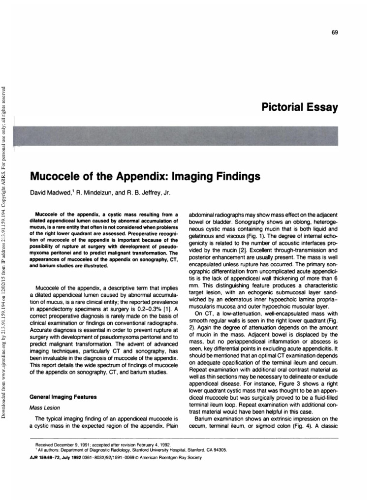 Ajr-Mucocele Appendix | PDF | Peritoneum | Medical Specialties