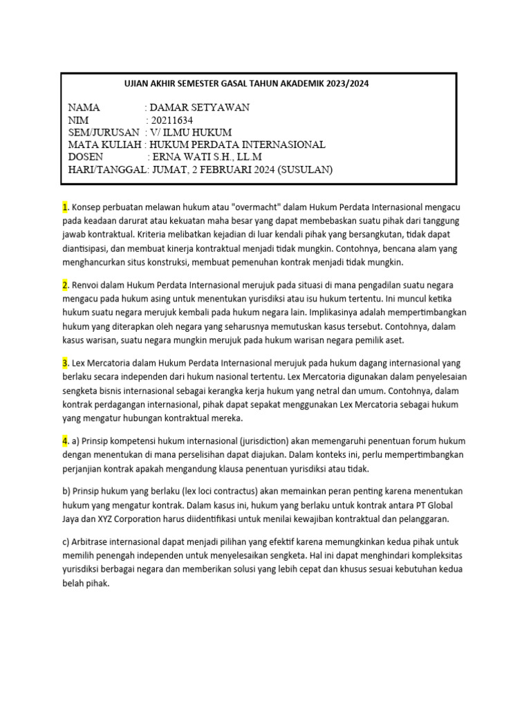 Uas Hukum Perdata Inter Damar Setyawan Nim 202116134 | PDF | Politik | Ilmu Sosial