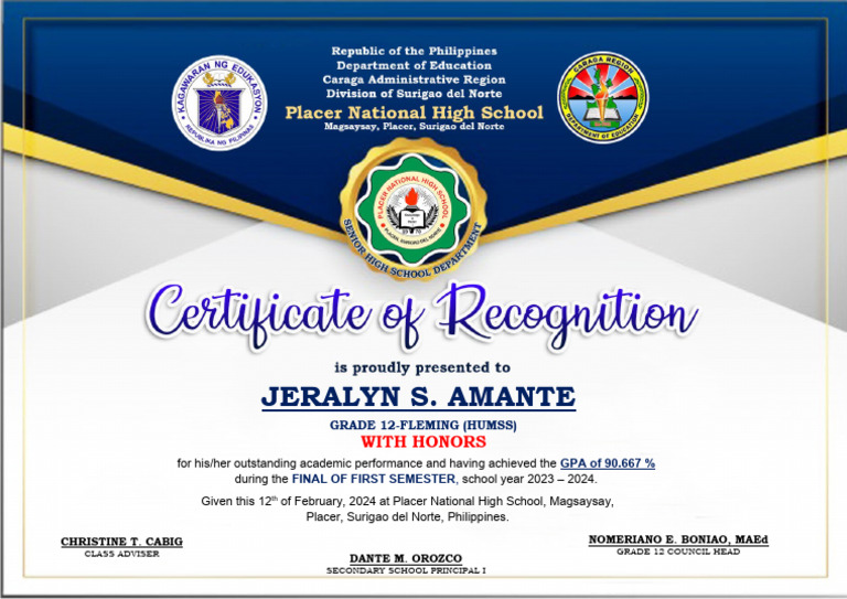 Honors Certificate Q2 | PDF