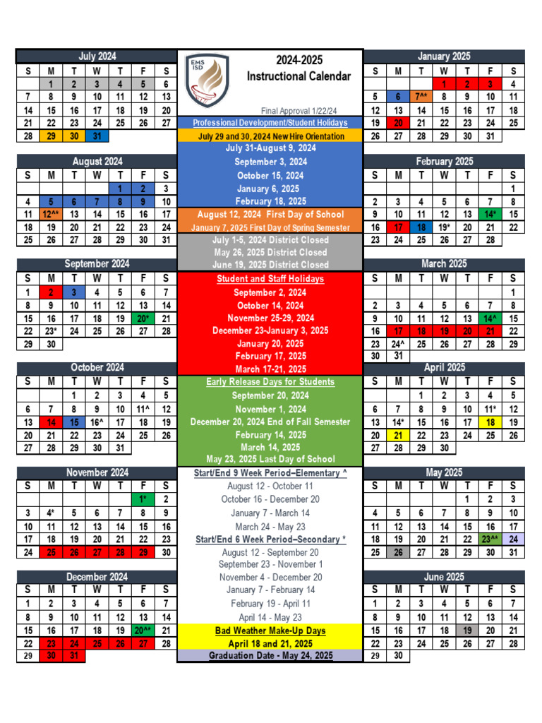 2024-2025 School Calendar | PDF | Schools | Educational Institutions