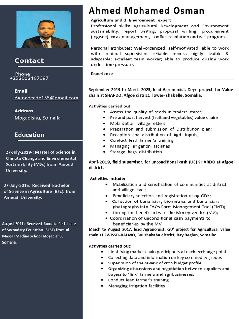 CV-Ahmed M. Osman | PDF | Mogadishu | Somalia