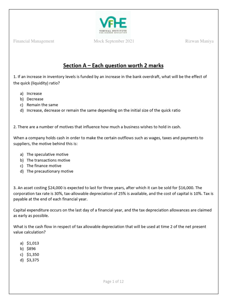 FM Mock Sept 2021 | PDF | Cost Of Capital | Interest