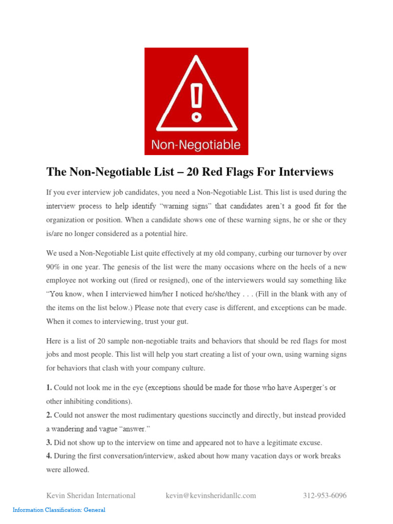 The Non-Negotiable List - 20 Red Flags For Interviews | PDF | Human ...