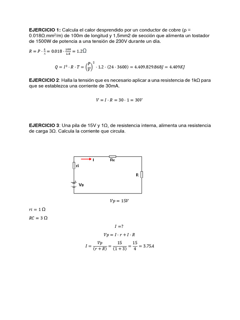 EJERCICIO 1 Calcula El Calor Desprendido Por Un Conductor De1 | PDF ...