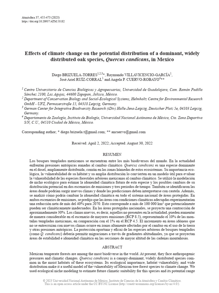 Effects of Climate Change On The Potential Distribution of A Dominant ...