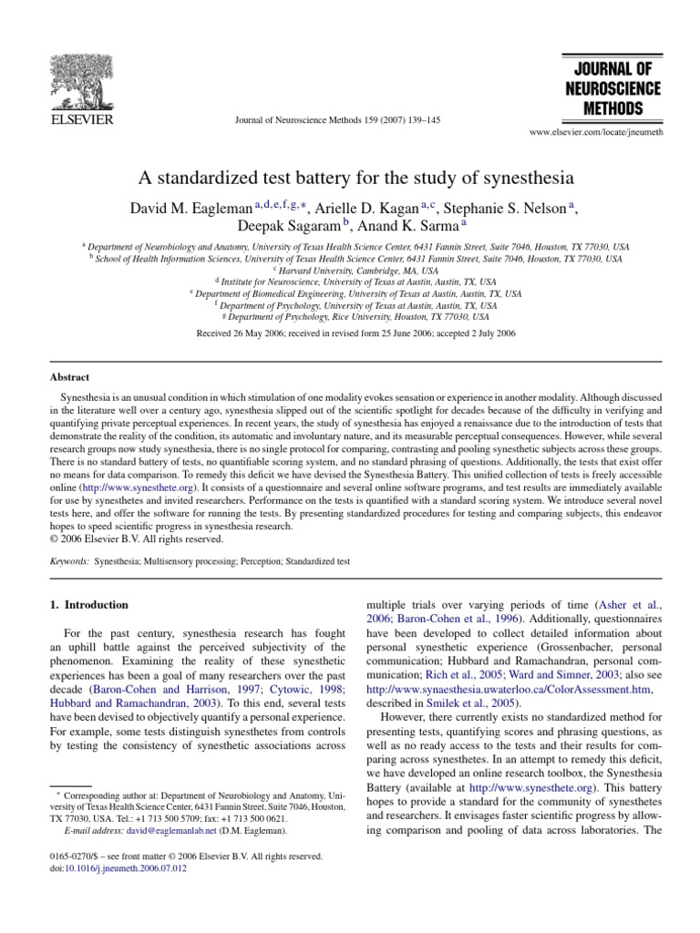 Synesthesia Research Standardization | PDF | Mental Processes | Neuroscience