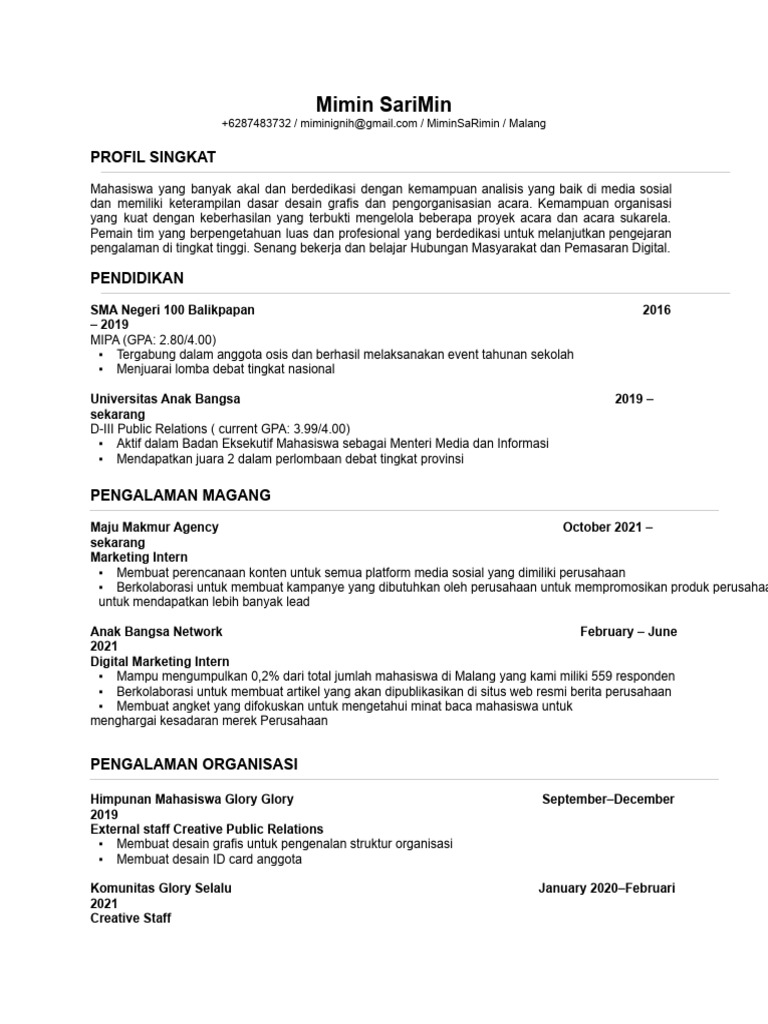 Template CV BUMN | PDF