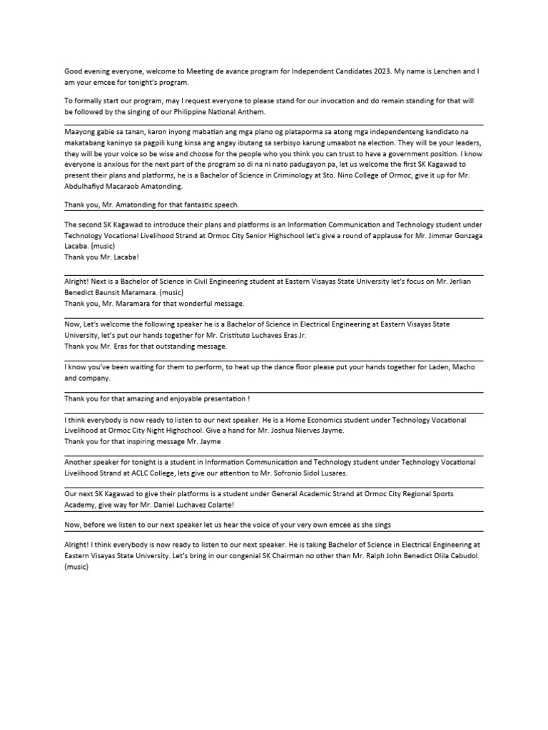 MEETING DE AVANCE PROGRAM (AutoRecovered) | PDF