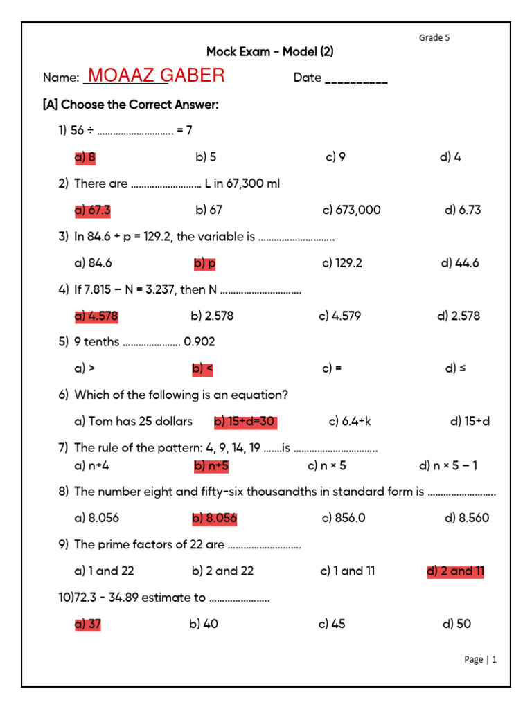 Moaaz Gaber: Grade 5 | PDF
