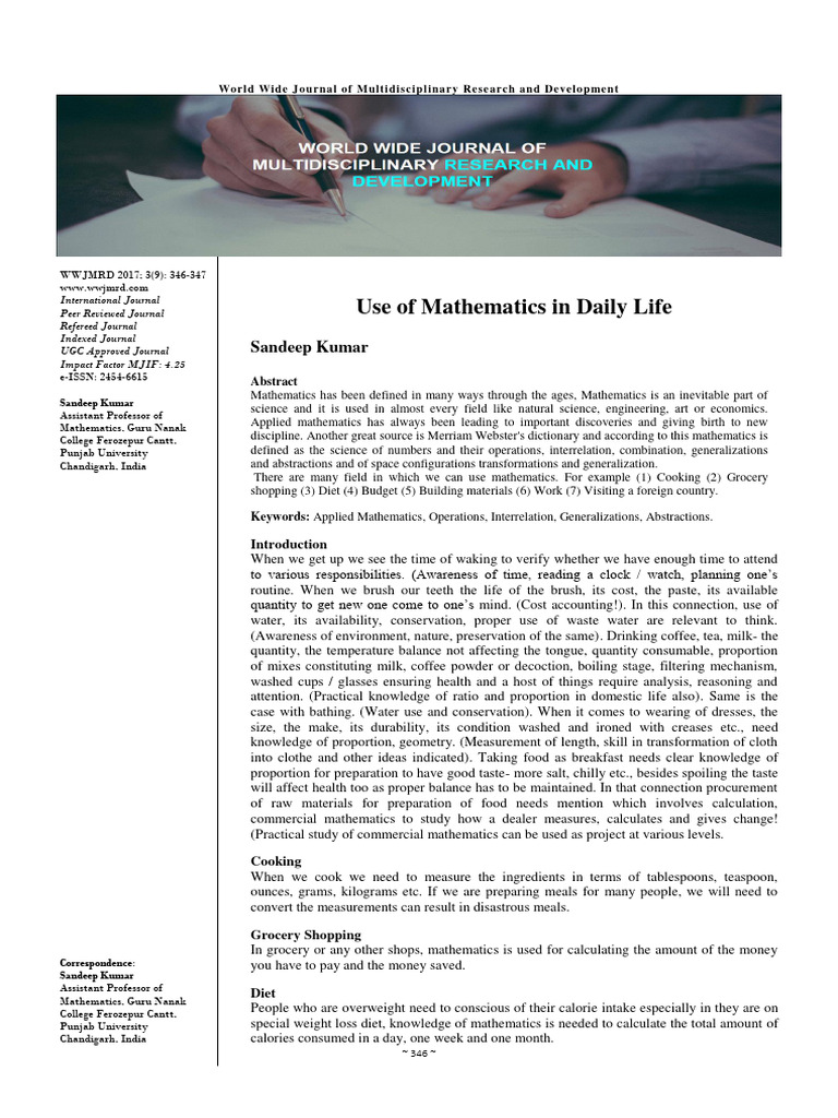 Daily Life Applications of Mathematics | PDF | Mathematics | Coffee