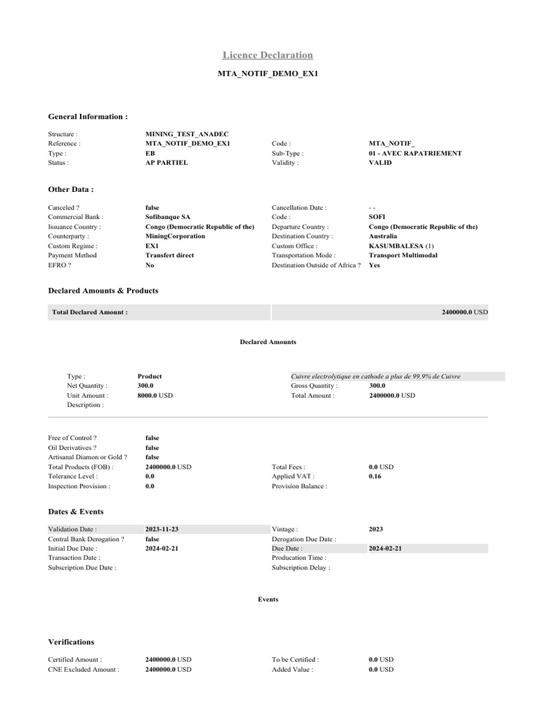 Licence Declaration: Mta - Notif - Demo - Ex1 | PDF | Invoice | United ...