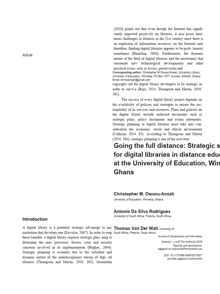 Going The Full Distance: Strategic Support For Digital Libraries in ...