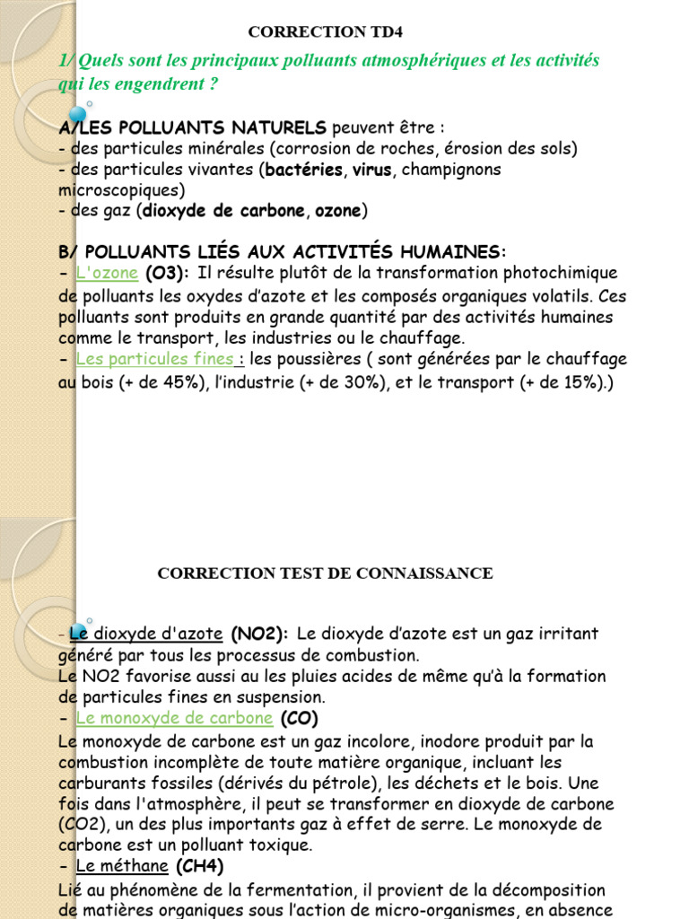 TD4 Correction Env | PDF | Pollution de l'eau | Pollution de l'air