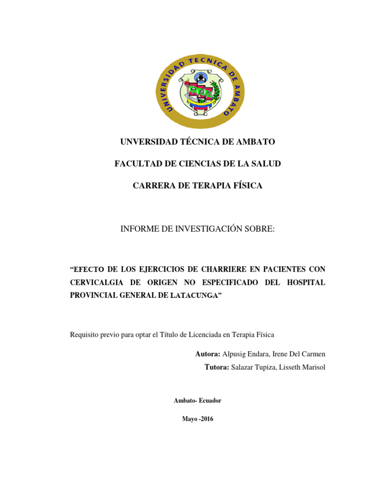 Efecto de Ejercicios de Charrière en Cervicalgia | PDF | La columna ...