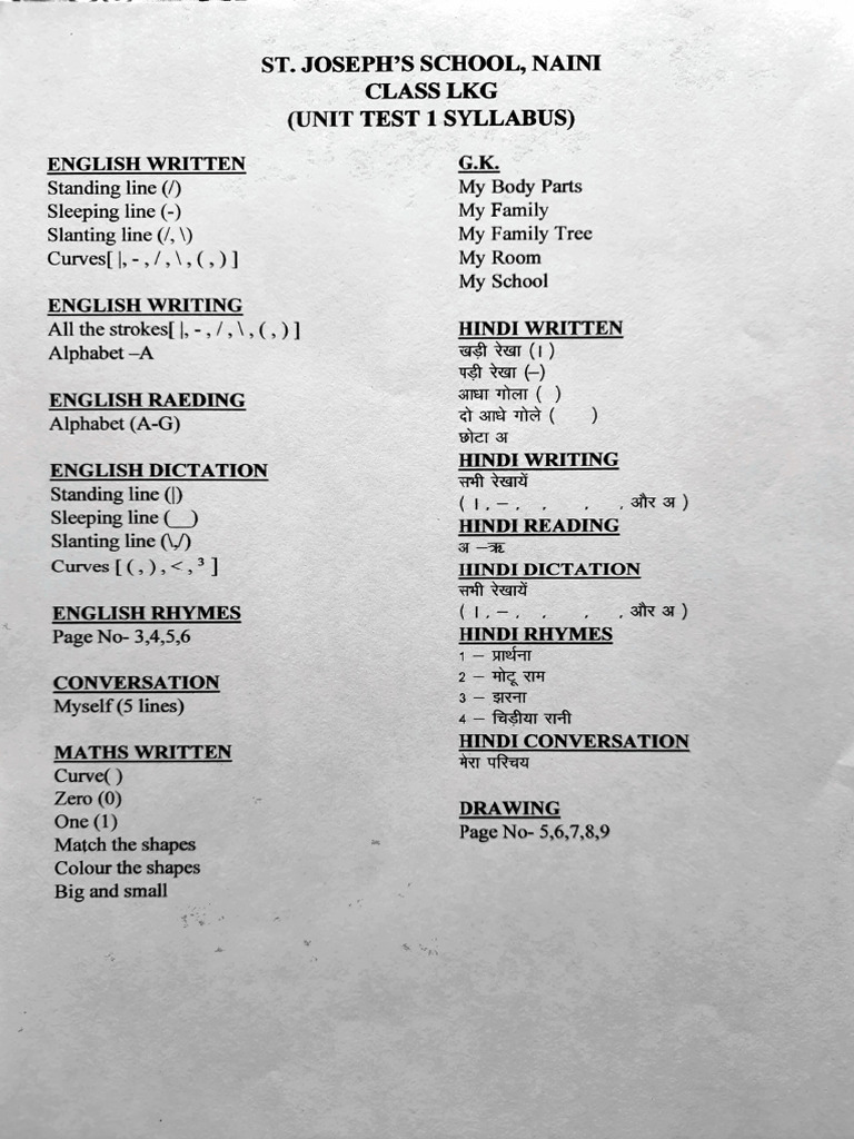 UT SYLLABUS Class Ukg To 8 | PDF