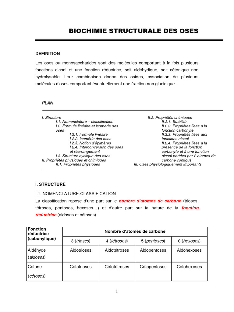 Biochimie Structurale Des Oses | PDF