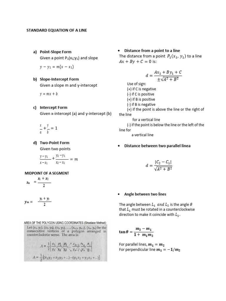 Analytic Geom Formula | Download Free PDF | Slope | Line (Geometry)