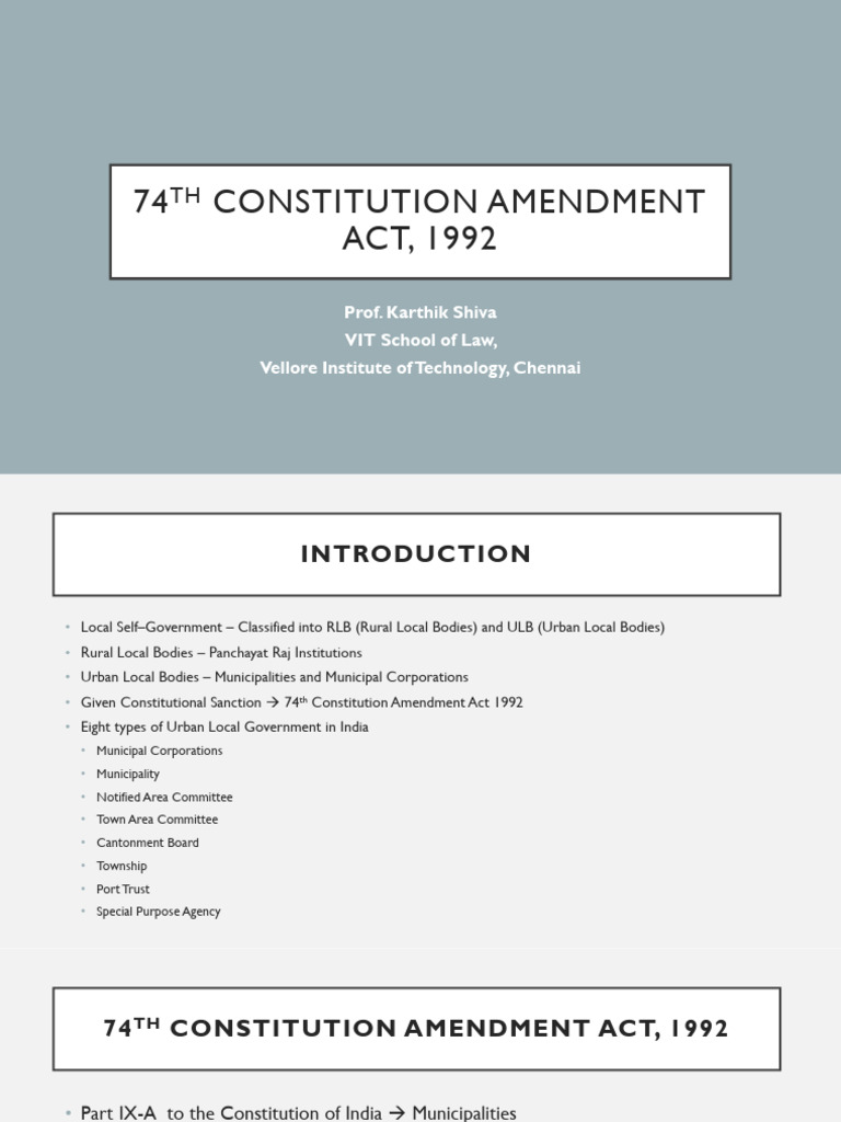 74th Constitutional Amendment Overview | PDF | Electoral District ...