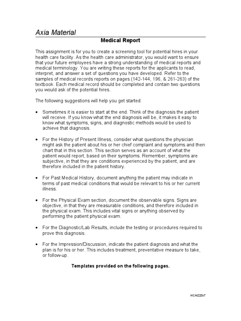 Medical Report | Physical Examination | Medical Diagnosis