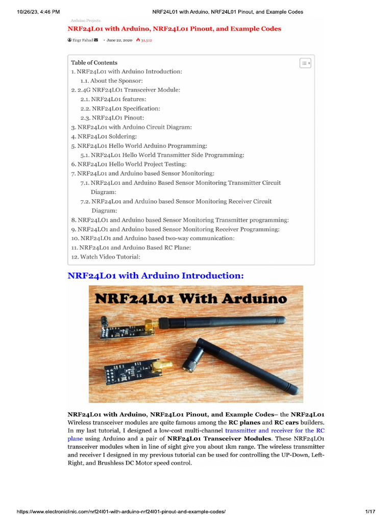 NRF24L01 With Arduino, NRF24L01 Pinout, and Example Codes | PDF