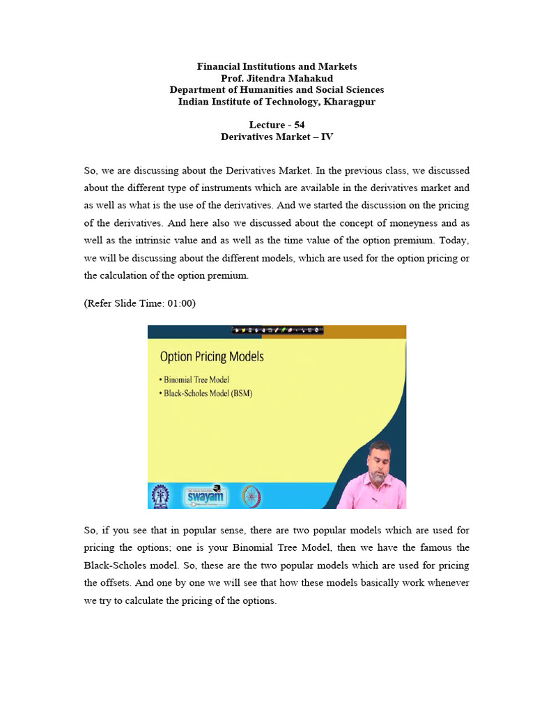 Lec 54 | PDF | Option (Finance) | Arbitrage