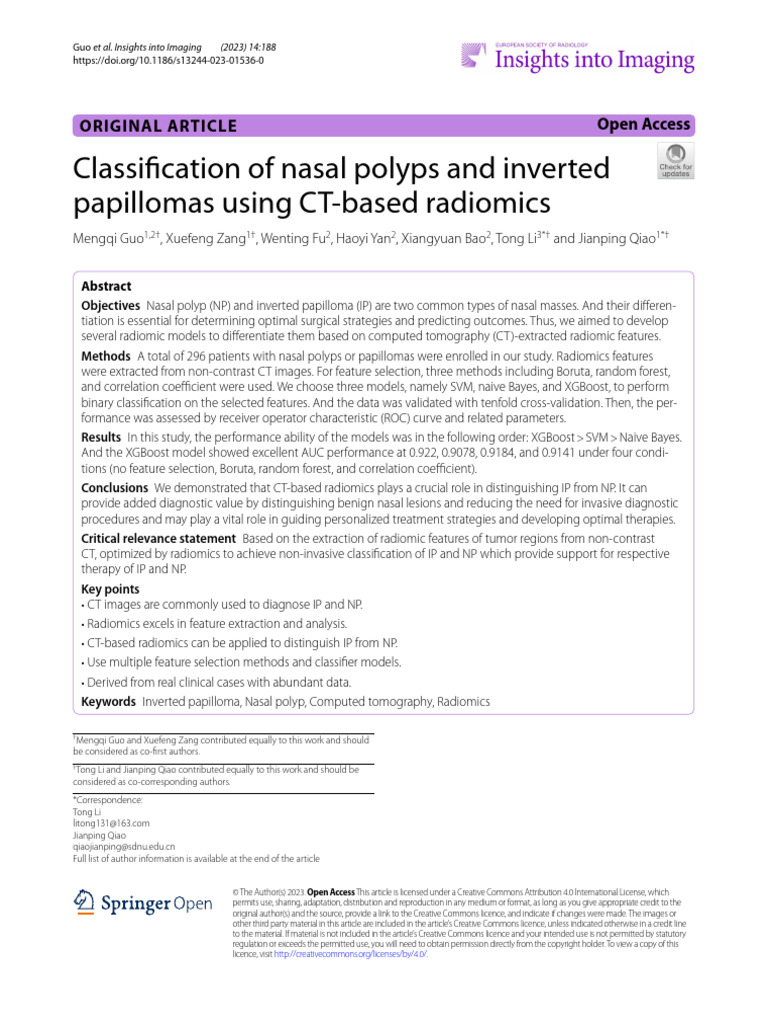 Classification of Nasal Polyps and Inverted Papillomas Using CT-based ...